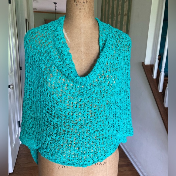 Sweaters | Open Weave Teal Green Short Poncho Wear Multiple Ways ...